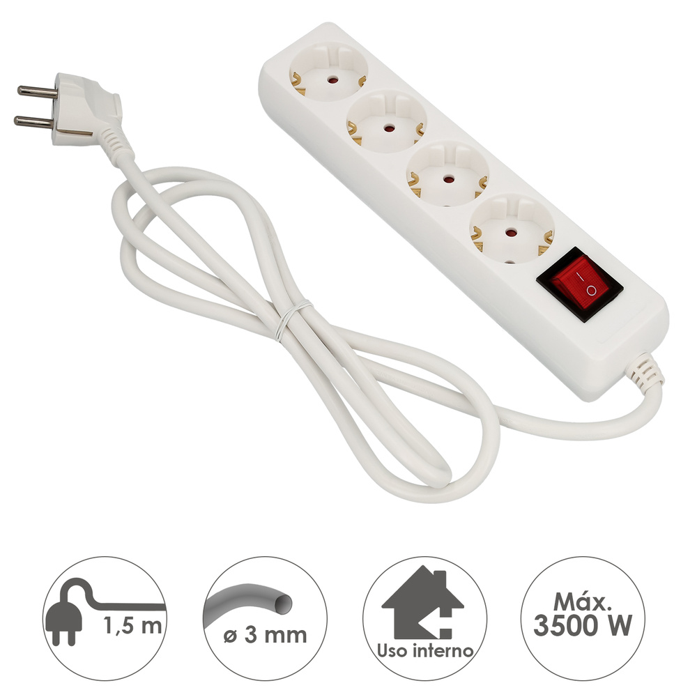 Base Multiple 4 Tomas Con Toma De Tierra Con Interruptor – Materiales Moris