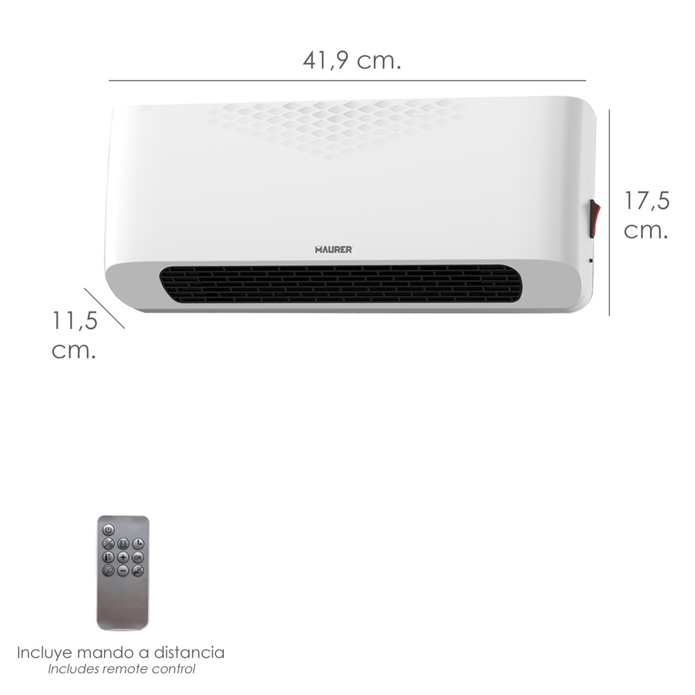 Termoconvector Ceramico Split Para Pared 1000 / 2000 W. Led. Con Mando ...